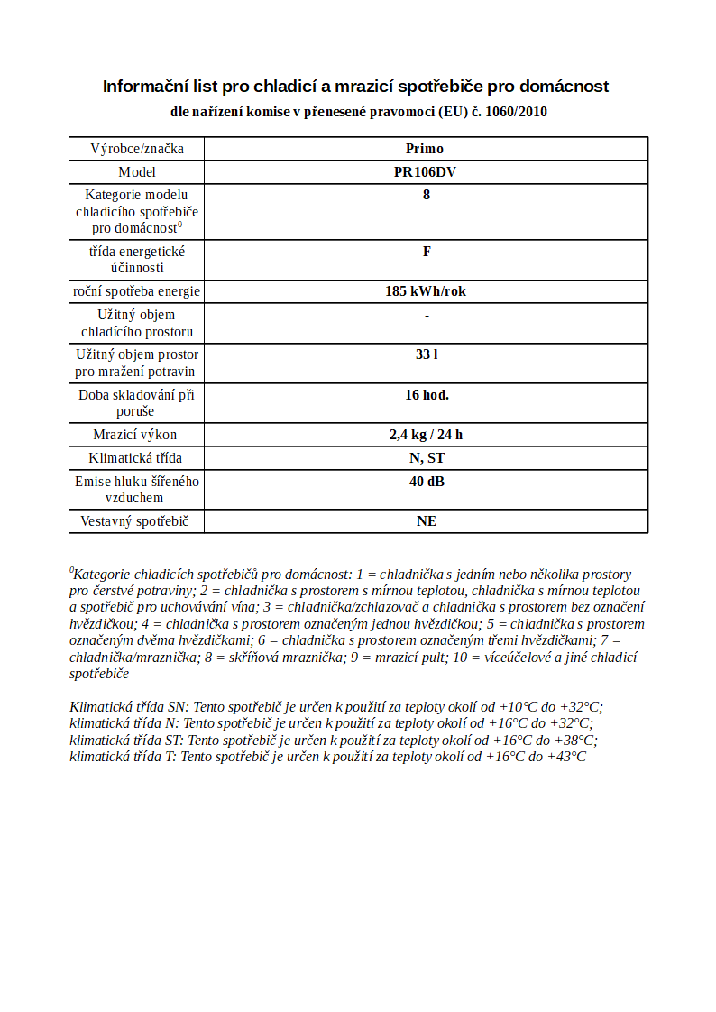 PRIMO PR106DV Mini mraznička 30 l, černá | TSBOHEMIA.CZ